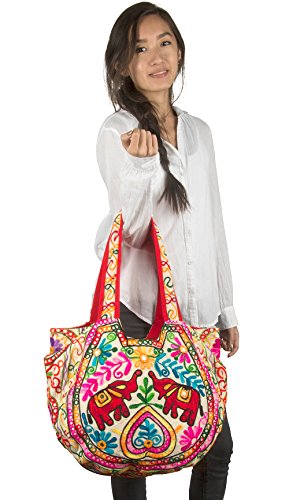 TribeAzure Elephant Tote Embroidered Mirror Shoulder Bag Top Handle Satchel Summer Beach Casual Fashion