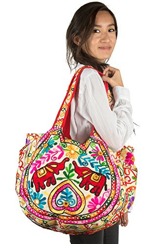 TribeAzure Elephant Tote Embroidered Mirror Shoulder Bag Top Handle Satchel Summer Beach Casual Fashion