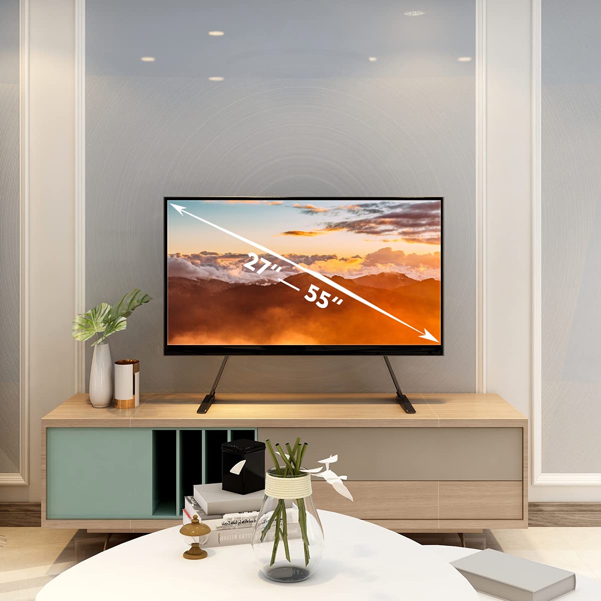 Hemudu Universal Table Top TV Stand Base TV Legs with Height Adjustment fits Most 27-55 Inch LCD LED Flat Screen TVs, Max VESA 800x400 mm, TV Feet Mount Holds up to 125 lbs, Black