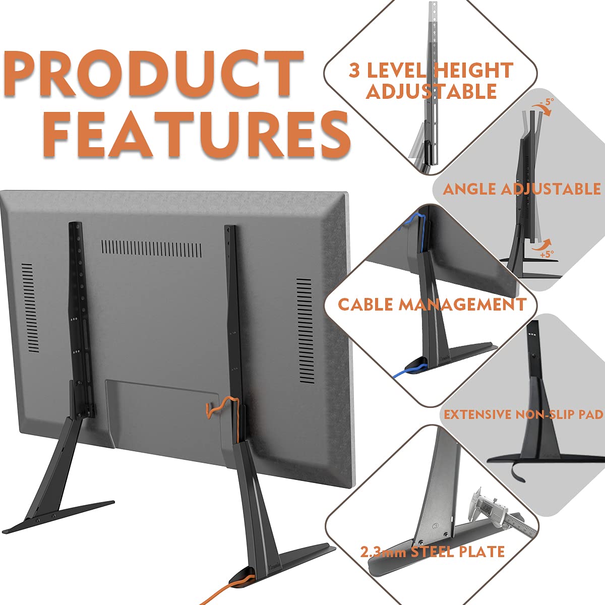 Hemudu Universal Table Top TV Stand Base TV Legs with Height Adjustment fits Most 27-55 Inch LCD LED Flat Screen TVs, Max VESA 800x400 mm, TV Feet Mount Holds up to 125 lbs, Black