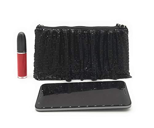 Frewahmesh Womens Evening Clutch Metal Mesh purses handbags with shoulder chain strap for Coctail Party Prom Wedding (Black)
