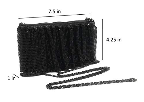 Frewahmesh Womens Evening Clutch Metal Mesh purses handbags with shoulder chain strap for Coctail Party Prom Wedding (Black)