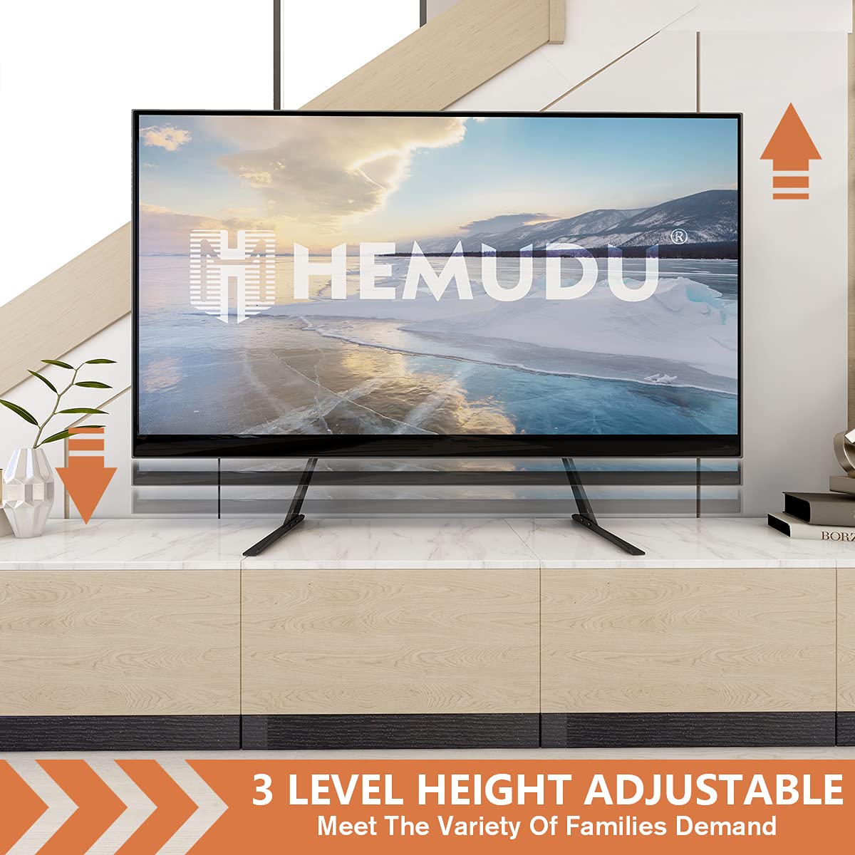 Hemudu Universal Table Top TV Stand Base TV Legs with Height Adjustment fits Most 27-55 Inch LCD LED Flat Screen TVs, Max VESA 800x400 mm, TV Feet Mount Holds up to 125 lbs, Black