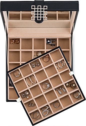 Glenor Co Classic 50 Slot Jewelry Box Earring Organizer with Large Mirror, Black