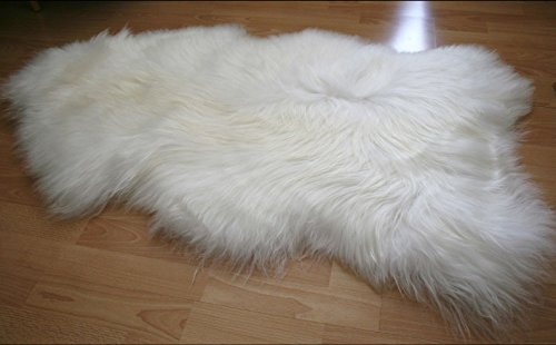 World of Leather White, Fluffy, Soft and Silky Genuine Icelandic Sheepskin Wool Rug wsi (M 44")