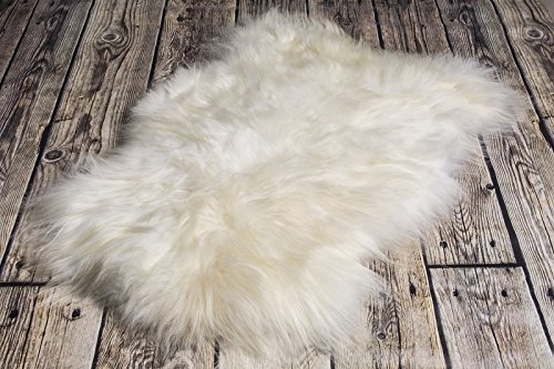 World of Leather White, Fluffy, Soft and Silky Genuine Icelandic Sheepskin Wool Rug wsi (M 44")