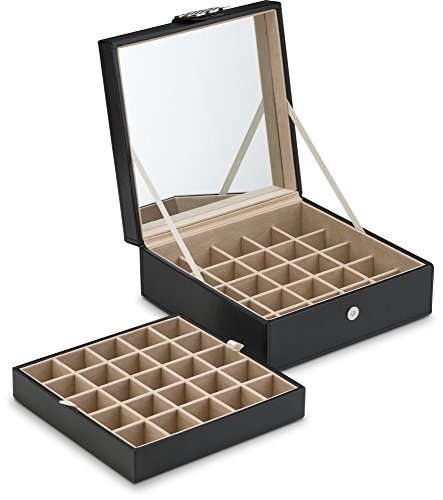 Glenor Co Classic 50 Slot Jewelry Box Earring Organizer with Large Mirror, Black