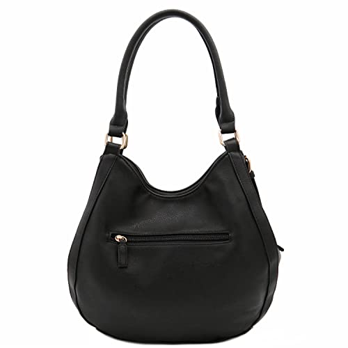 Light-weight 3 Compartment Faux Leather Medium Hobo Bag (Black)