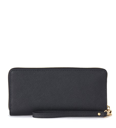 Michael Kors ZA Travel Continental Jet Set Clutch Wallet Wristlet (Signature MK Mirror Metallic Nickel)