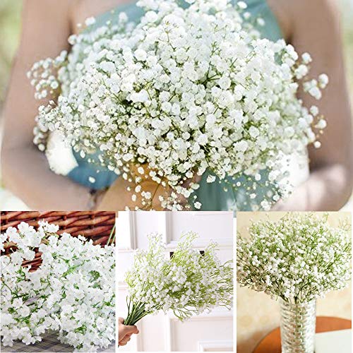 YSBER 10Pcs Baby Breath/Gypsophila Artificial Fake Silk Plants Wedding Party Decoration Real Touch Flowers DIY Home Garden(White)