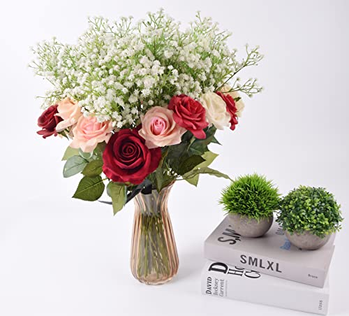 YSBER 10Pcs Baby Breath/Gypsophila Artificial Fake Silk Plants Wedding Party Decoration Real Touch Flowers DIY Home Garden(White)