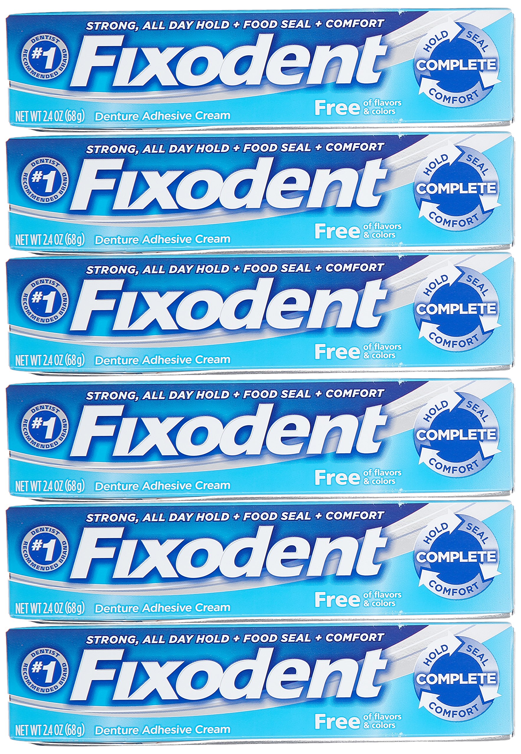 Fixodent Complete Free Denture Adhesive Cream 2.4 Oz (Pack of 6)