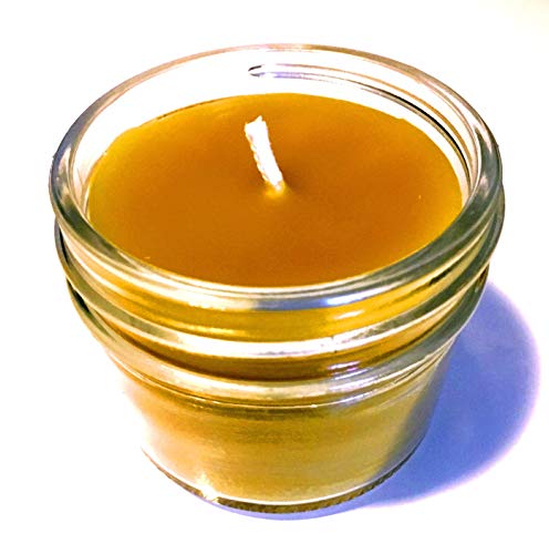 BeeTheLight Beeswax Jar Candle - 4oz - 100% Pure USA Bees Wax in Glass Container - Unscented - 20 Hours - All Natural Light Honey Scent