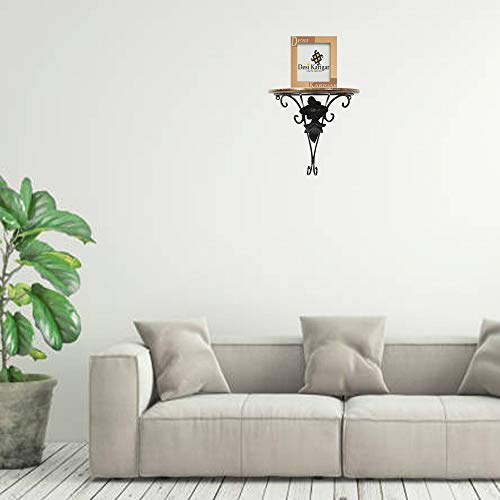 Desi Karigar Wooden & Wrought Iron Wall Rack Bracket Shelf Fancy Design