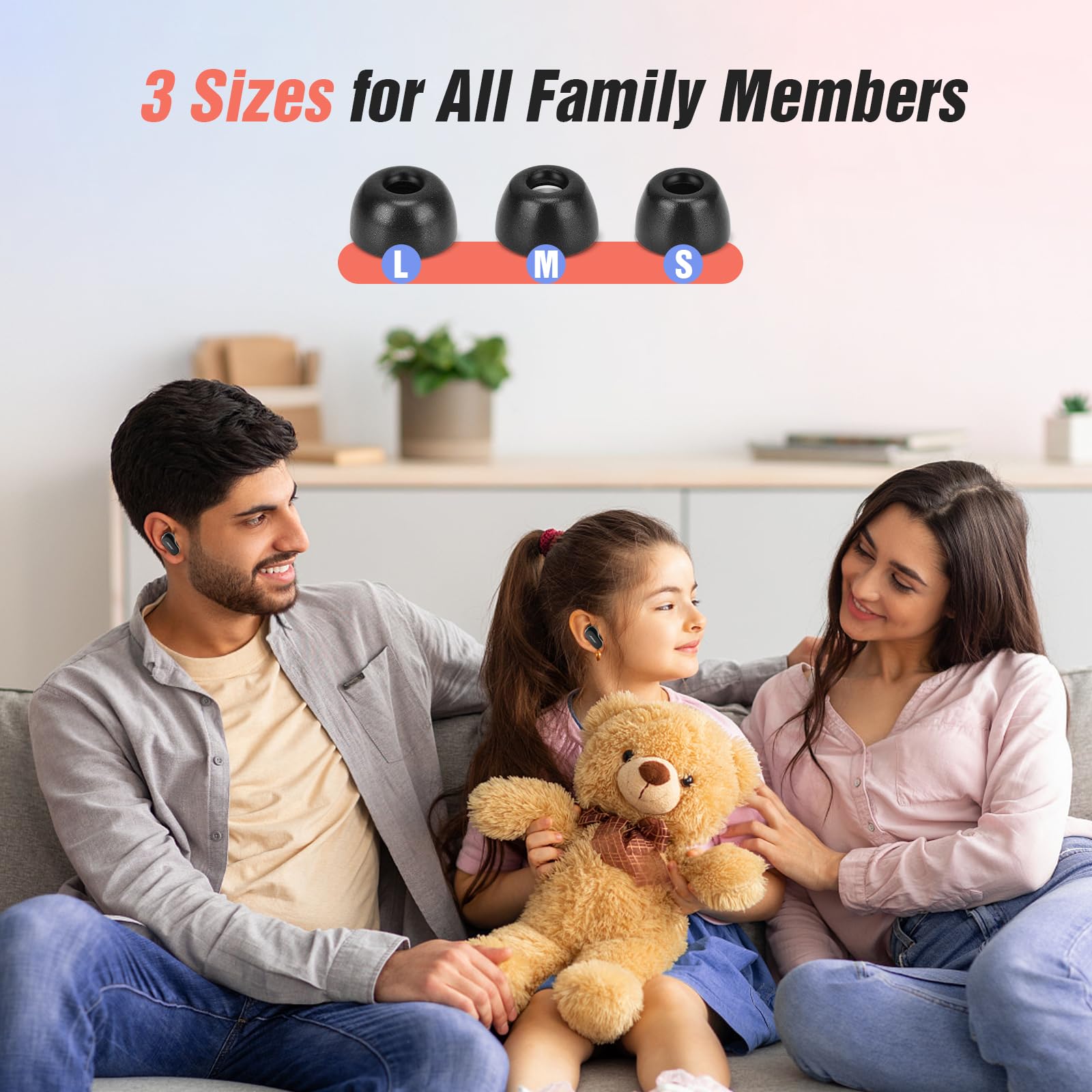 ABAZAR Memory Foam Tips for Bose QuietComfort Earbuds II & Ultra Earbuds, No Silicone Eartips Pain, Anti-Slip Replacement Ear Tips, Fit in The Charging Case, 3 Pairs (Mixed Sizes S/M/L, Black)