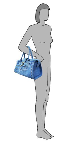 Upcycling Blue Denim Jean Large Capacity Doctor Style with Hand Stitching Edge Top Handle Satchel Structured Handbag for Women