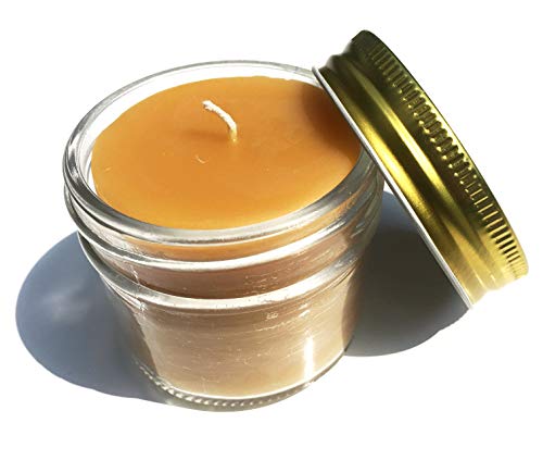 BeeTheLight Beeswax Jar Candle - 4oz - 100% Pure USA Bees Wax in Glass Container - Unscented - 20 Hours - All Natural Light Honey Scent