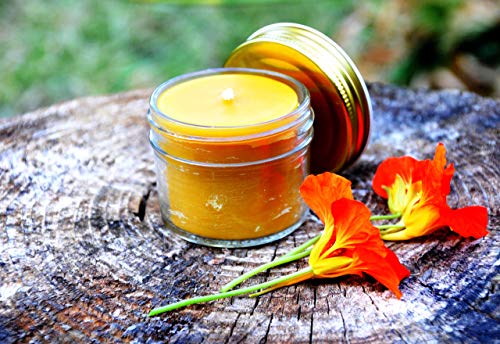 BeeTheLight Beeswax Jar Candle - 4oz - 100% Pure USA Bees Wax in Glass Container - Unscented - 20 Hours - All Natural Light Honey Scent