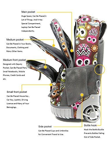Tilami Kids Rolling Backpack 18 inch Boys and Girls Laptop Backpack, Owls