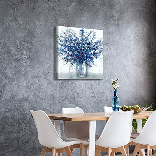 TAR TAR STUDIO Abstract Bouquet Canvas Wall Art: Blue Flowers in Vase Artwork Print Painting for Living Room Office ( 24''W x 24''H, MultipleĀ Sizes )