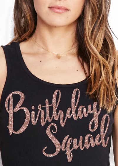 Birthday Shirts for Women - Rose Gold Girly Birthday Squad Tank Top - Birthday Party Tank - Medium - Black Tank(BdySqd RsG) Blk/Med