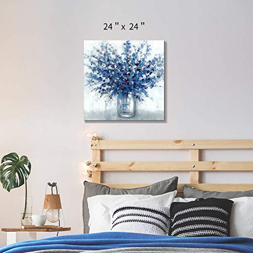 TAR TAR STUDIO Abstract Bouquet Canvas Wall Art: Blue Flowers in Vase Artwork Print Painting for Living Room Office ( 24''W x 24''H, MultipleĀ Sizes )