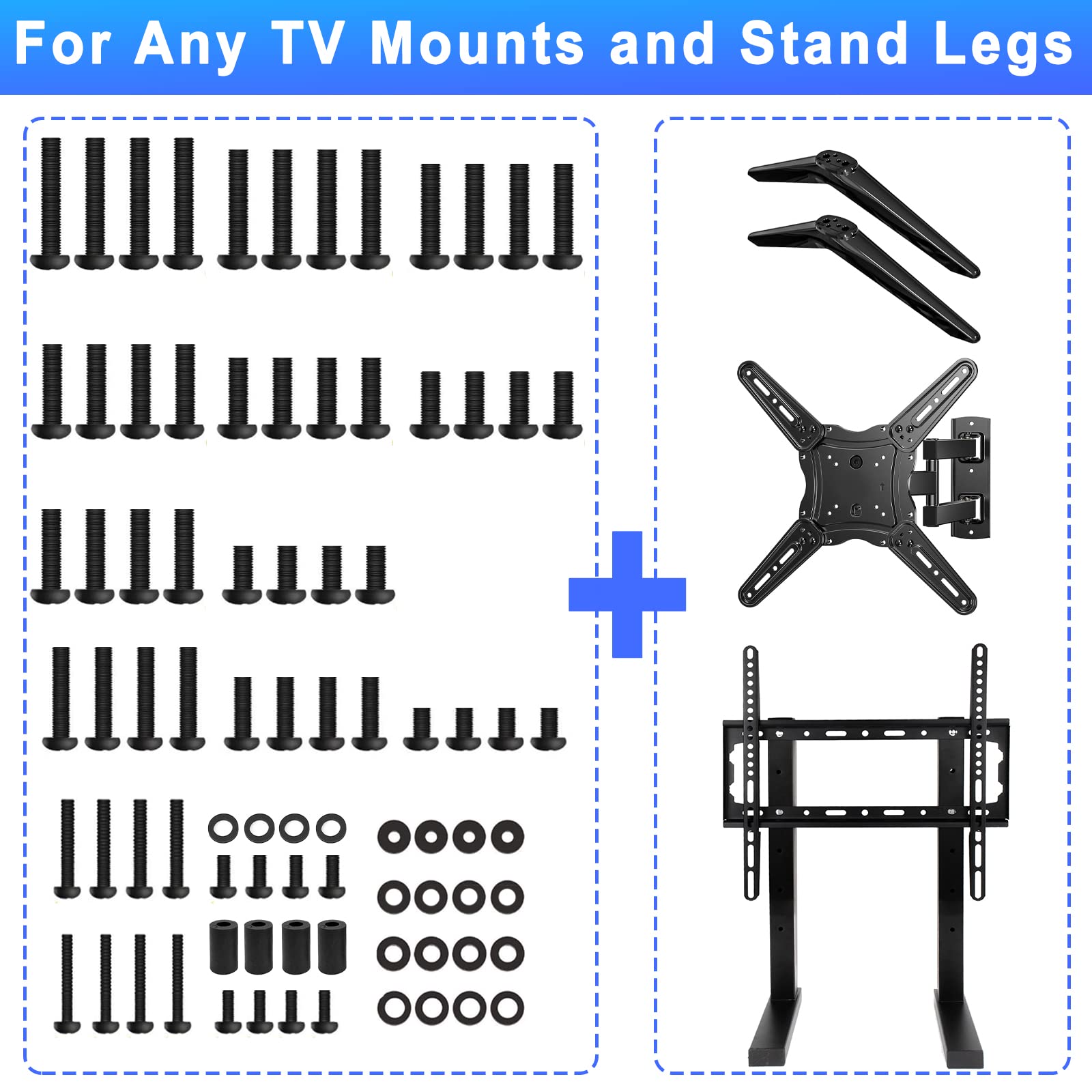 Universal TV Mount Kit for Onn, Sony, Westinghouse, Philips, Toshiba, Insignia - Includes M4, M5, M6, M8 TV Mounting Screws, Washers & Remote Holder