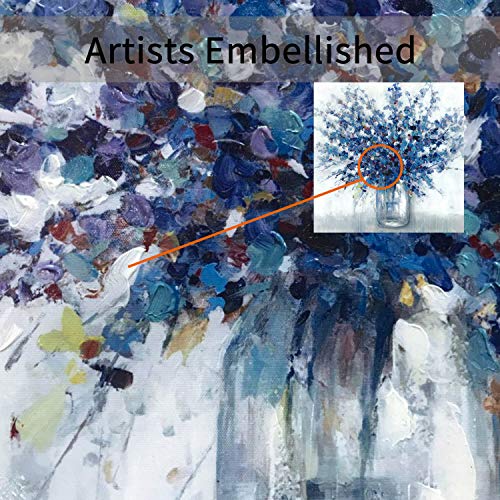 TAR TAR STUDIO Abstract Bouquet Canvas Wall Art: Blue Flowers in Vase Artwork Print Painting for Living Room Office ( 24''W x 24''H, MultipleĀ Sizes )