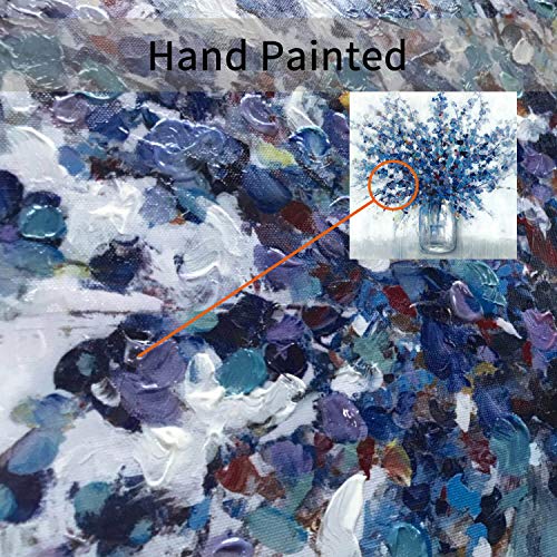 TAR TAR STUDIO Abstract Bouquet Canvas Wall Art: Blue Flowers in Vase Artwork Print Painting for Living Room Office ( 24''W x 24''H, MultipleĀ Sizes )