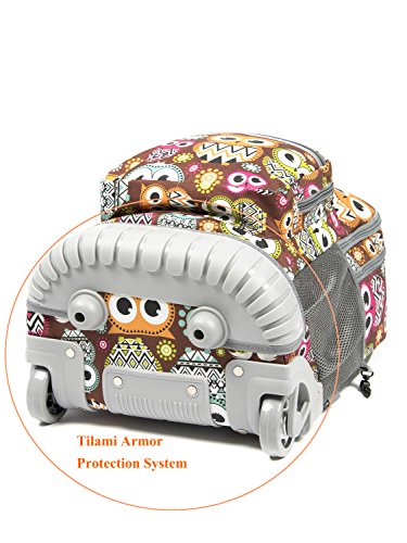 Tilami Kids Rolling Backpack 18 inch Boys and Girls Laptop Backpack, Owls