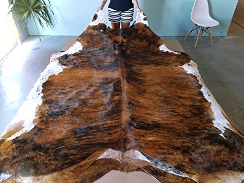 ecowhides | Genuine Cowhide Rug, Brindle White Belly Brazilian Cowskin, Area Rug, Western Home Decor, Premium Quality, Living Room Accessories, (X-Large) 7 x 6 ft