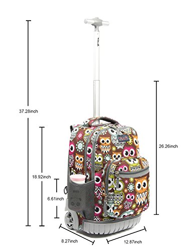 Tilami Kids Rolling Backpack 18 inch Boys and Girls Laptop Backpack, Owls