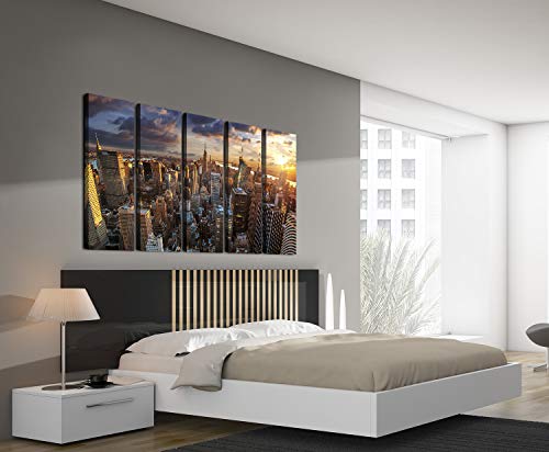 ART New York Sundown Canvas Print, Large Wall City Landscape, Extra Large Cityscape Big Apple New York Wall Print - 60x32 Inch Total