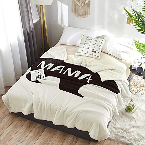 Warm Sherpa Fleece Throw Blanket, Happy Mother's Day Mama Bear Image - Cozy Plush Lightweight Blanket | Winter Couch Bed Sofa Decorative Microfiber Fleece Throws, 39" x 49"