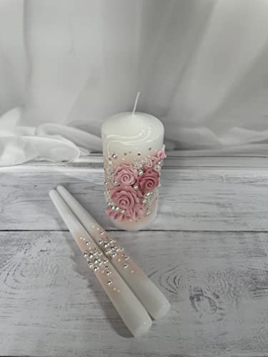 Magik Life Unity Candle Set for Wedding - Wedding Accessories for Reception and Ceremony - Candle Sets - 6 Inch Pillar and 2 10 Inch Tapers - Decorative Pillars Pudra