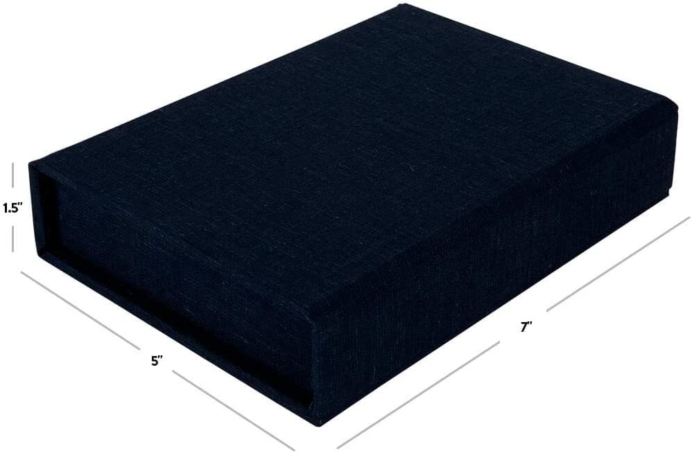 Koyal Wholesale Navy Blue Linen Photo Box, 4 x 6-Inch Memory Storage Box with Lid, Keepsake Boudoir Linen Box