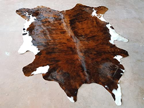 ecowhides | Genuine Cowhide Rug, Brindle White Belly Brazilian Cowskin, Area Rug, Western Home Decor, Premium Quality, Living Room Accessories, (X-Large) 7 x 6 ft