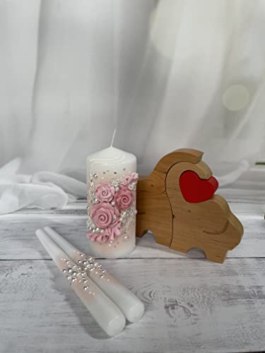 Magik Life Unity Candle Set for Wedding - Wedding Accessories for Reception and Ceremony - Candle Sets - 6 Inch Pillar and 2 10 Inch Tapers - Decorative Pillars Pudra