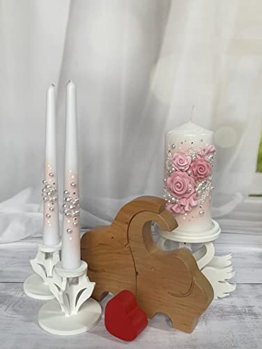 Magik Life Unity Candle Set for Wedding - Wedding Accessories for Reception and Ceremony - Candle Sets - 6 Inch Pillar and 2 10 Inch Tapers - Decorative Pillars Pudra