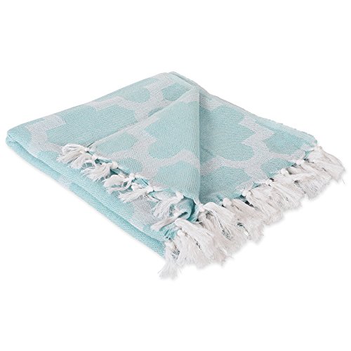DII Modern Moroccan Cotton Blanket Throw with Fringe for Couch, Chair, Guest Room, Picnic, Camping, Beach, & Everyday Use, 50x60, Aqua