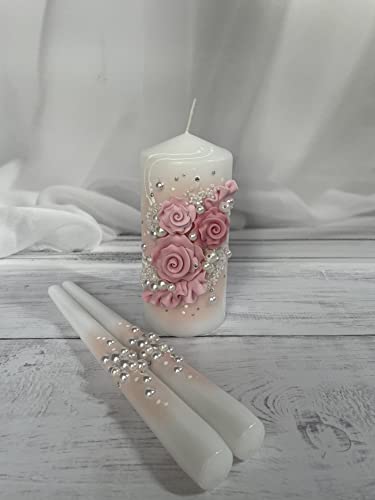 Magik Life Unity Candle Set for Wedding - Wedding Accessories for Reception and Ceremony - Candle Sets - 6 Inch Pillar and 2 10 Inch Tapers - Decorative Pillars Pudra