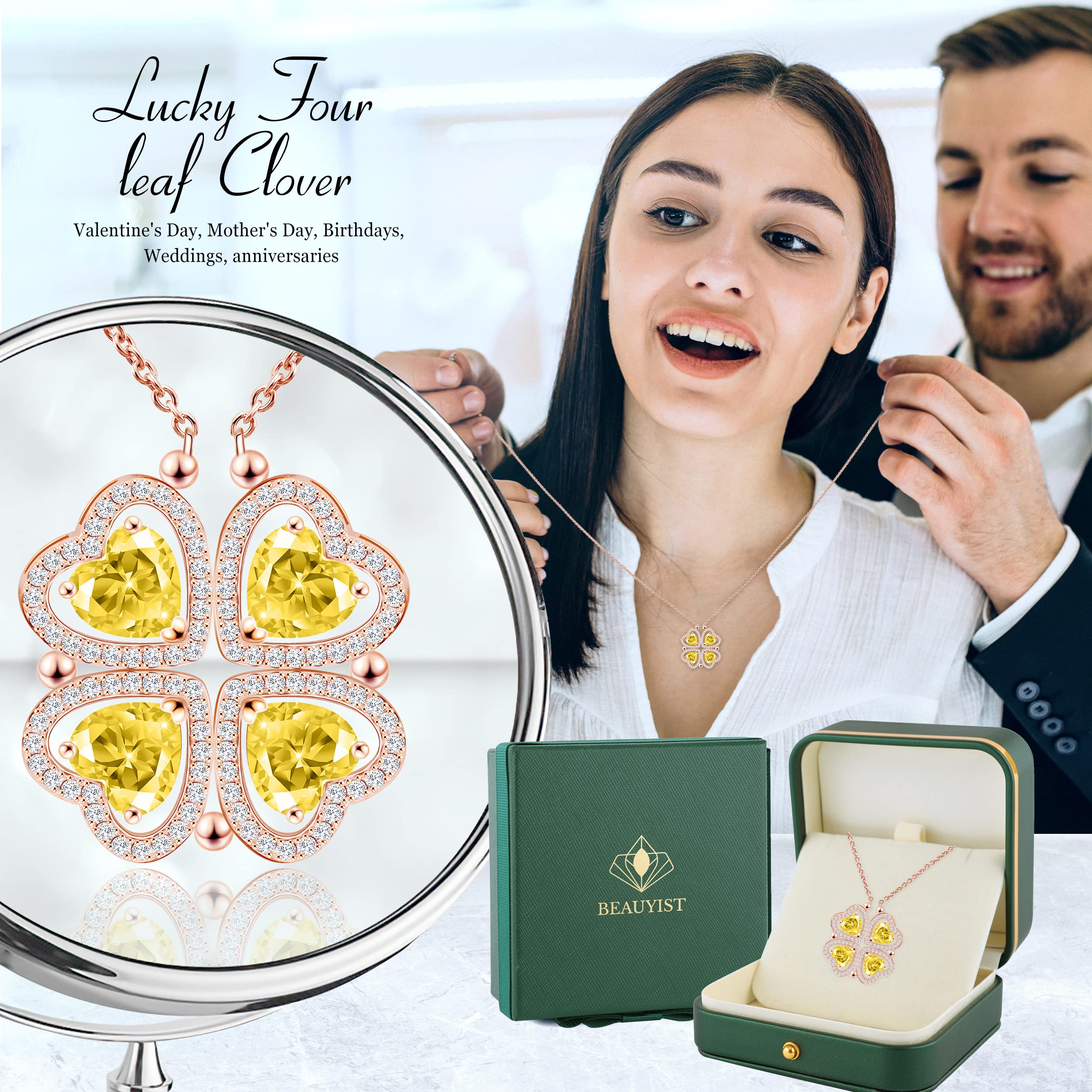 Beauyist 2 IN 1 Lucky Four Leaf Clover Necklaces for Women