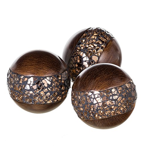 Schonwerk Walnut Decorative Orbs for Bowls and Vases (Set of 3) Resin Sphere Balls for Living, Dining Room, Coffee Table Centerpiece Home Decor - Great Gift Idea (Crackled Mosaic)