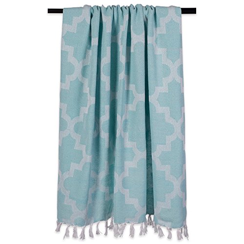 DII Modern Moroccan Cotton Blanket Throw with Fringe for Couch, Chair, Guest Room, Picnic, Camping, Beach, & Everyday Use, 50x60, Aqua