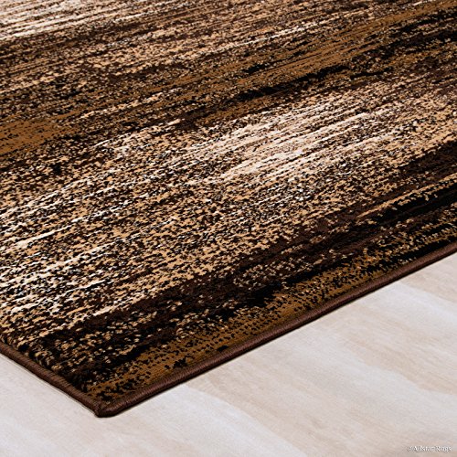 Allstar 5x7 Chocolate Modern and Contemporary Rectangular Accent Rug with Mocha and Ivory Abstract Brush Streak Design (4' 11" X 6' 11")