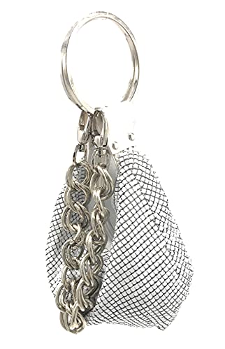 Multiway clutch metal mesh hobo bag evening purse for Cocktail Party Prom Wedding Banquet (White)
