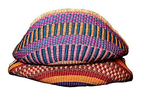 African Market Basket, Small Round Woven Straw Basket with Handle Fair Trade Storage Container