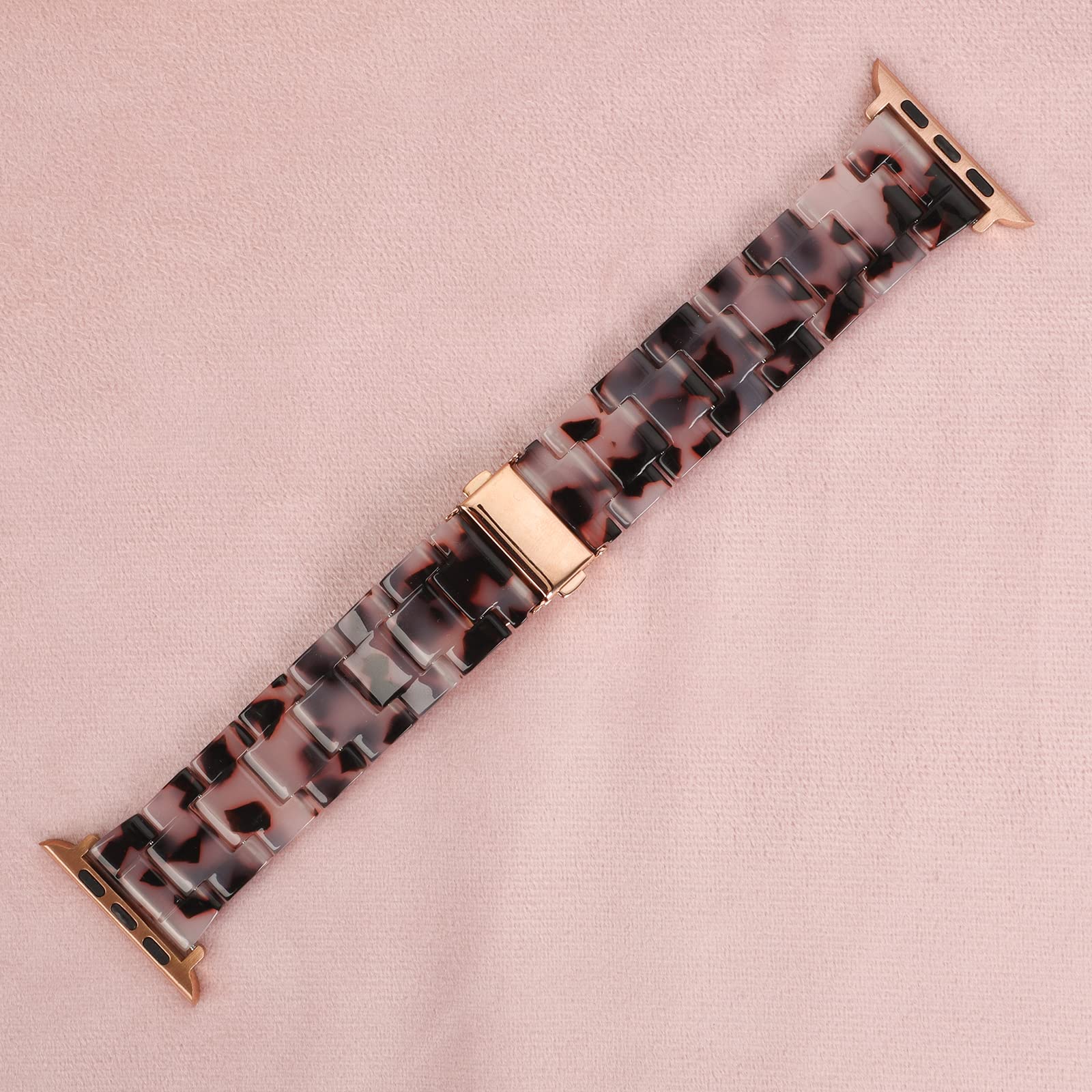 HOPO Compatible With Apple Watch Band 38mm 40mm 42mm 44mm Thin Light Resin Strap Bracelet With Stainless Steel Buckle Replacement For iWatch Series 8 7 6 5 4 3 2 1 SE (Black AgateRose