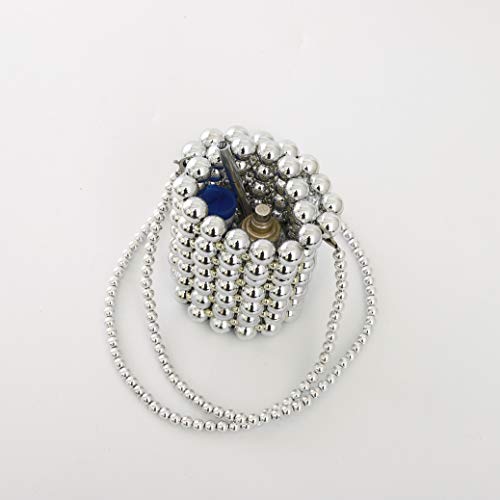 YIFEI Women Metaillic Colored Beaded Acrylic Handmade Bucket Bag with Detachable Chain (Sliver)
