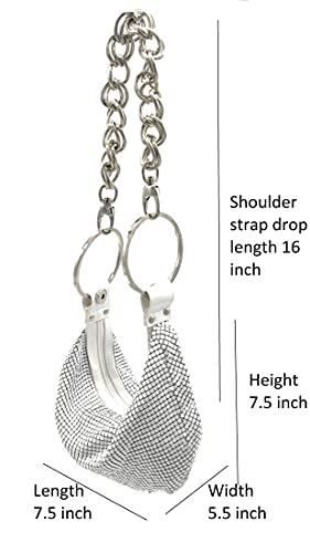 Multiway clutch metal mesh hobo bag evening purse for Cocktail Party Prom Wedding Banquet (White)